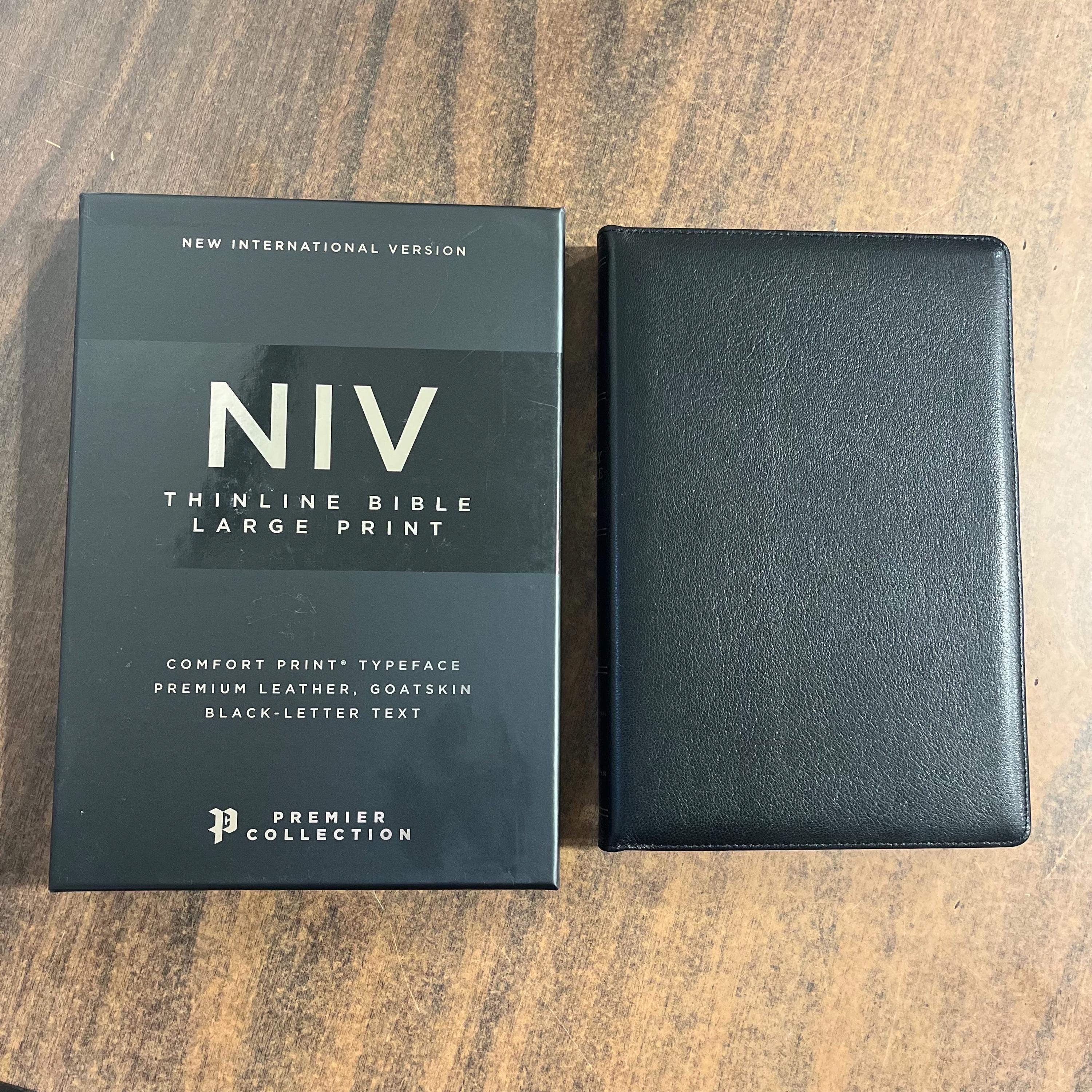 Personalized NIV Large Print Thinline Bible - Black Goatskin Genuine ...