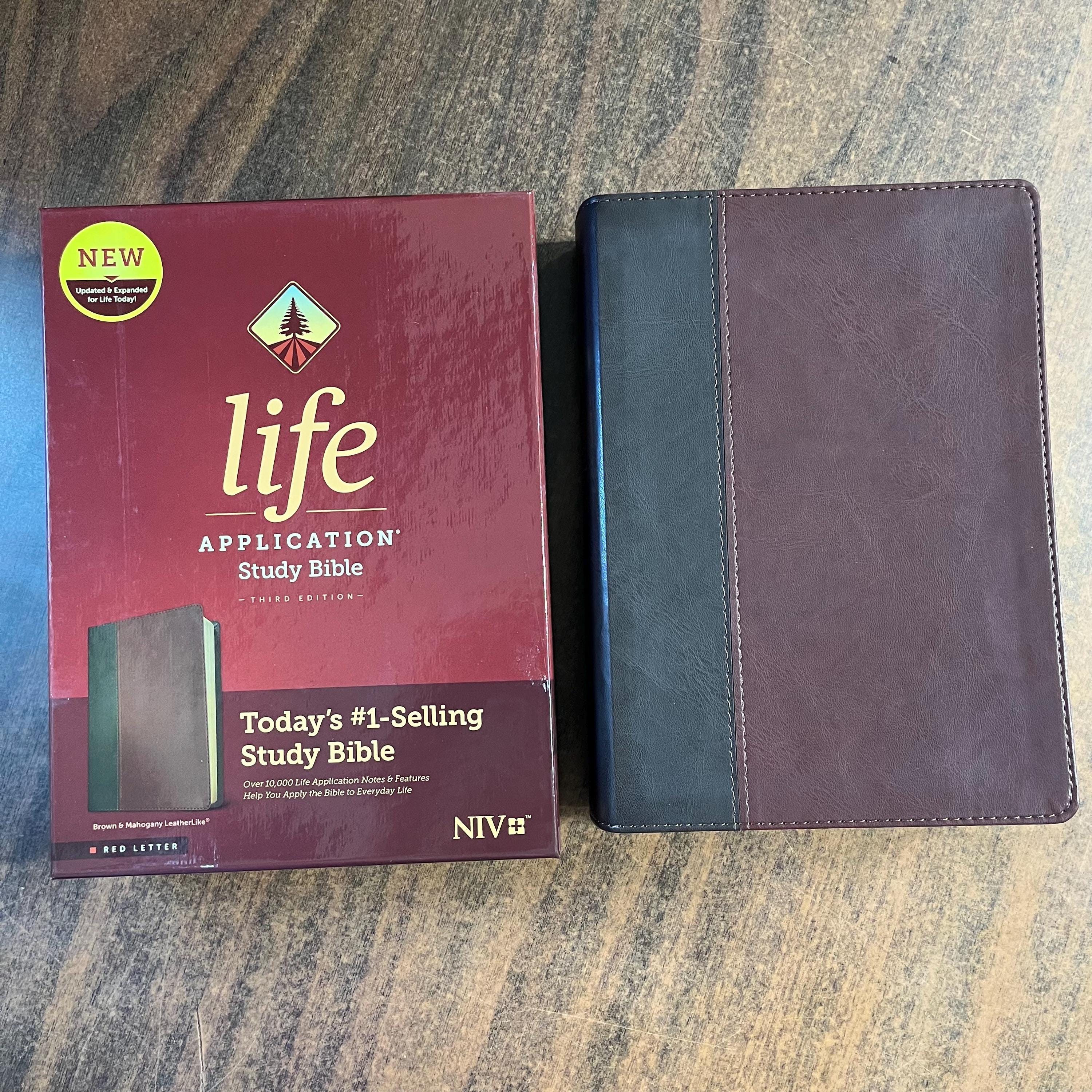 Personalized NIV Life Application Study Bible - Brown / Tan LeatherLik ...